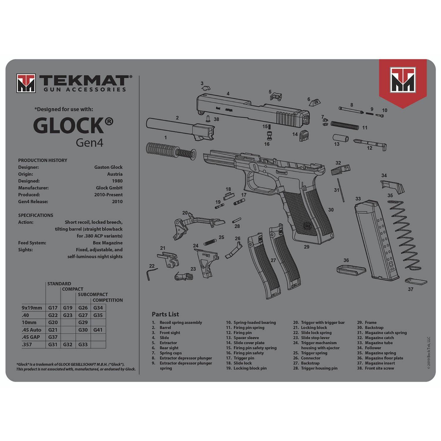 Tekmat Ultra Glock G4 Gun Cleaning Mat 20" | U.S. Patri